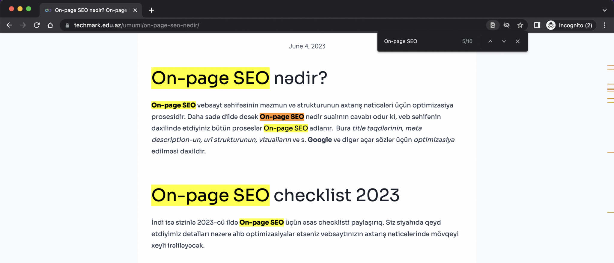 On-page SEO nədir? On-page SEO Checklist 2023 | techmark.edu.az