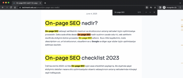 On-page SEO nədir? On-page SEO Checklist 2023 | techmark.edu.az