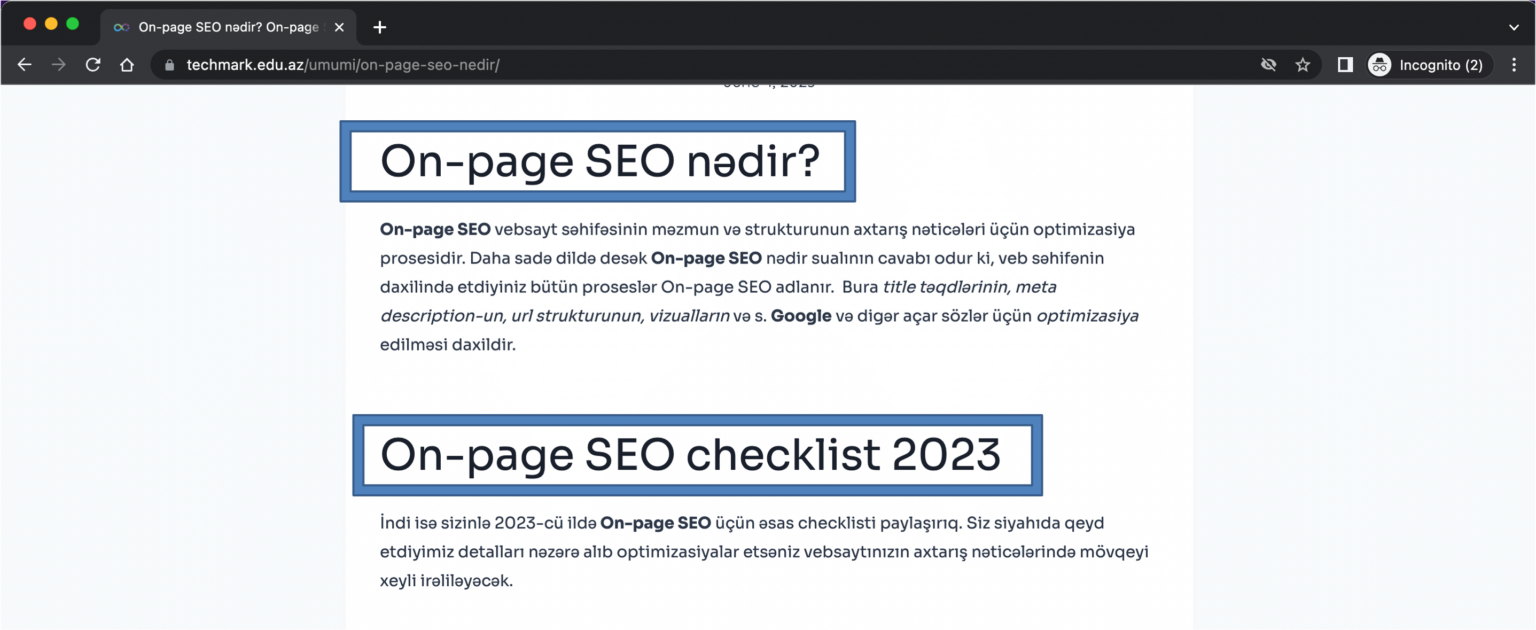 On-page SEO nədir? On-page SEO Checklist 2023 | techmark.edu.az